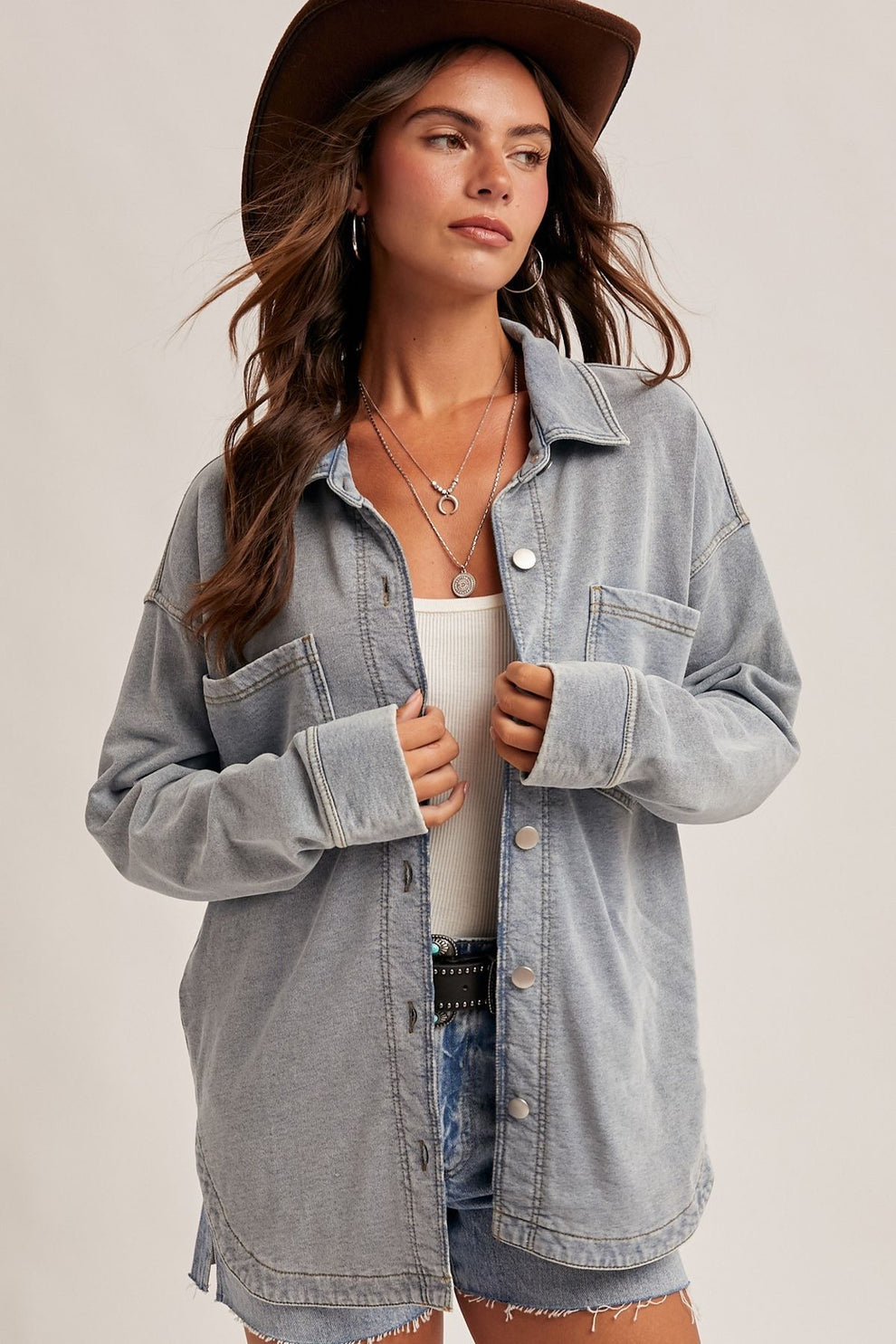 Soft Knit Denim Shacket sold by A Velvet Window